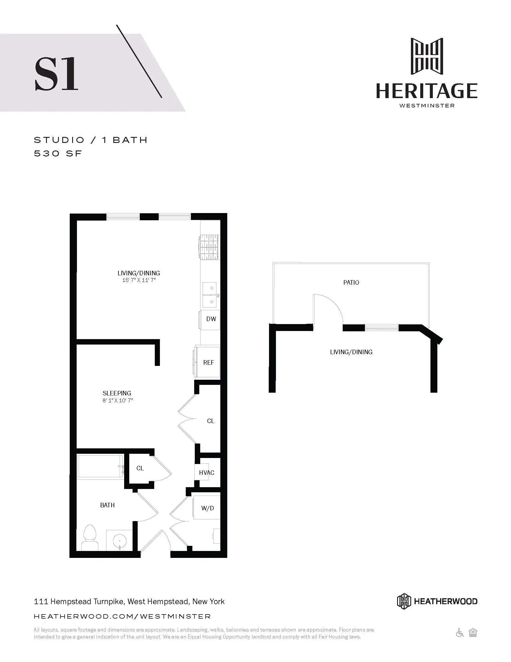 Studio S1 Floor Plan Bed 1 Bath